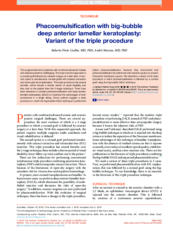 (PDF) Phacoemulsification with big-bubble deep anterior lamellar keratoplasty: Variant of the ...