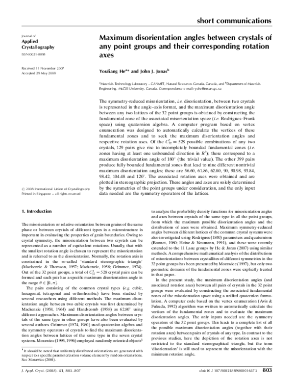 (PDF) Maximum disorientation angles between crystals of any point ...
