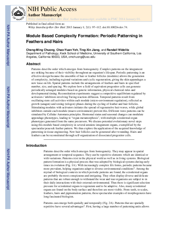 (PDF) Module-based complexity formation: periodic patterning in feathers and hairs | Ting-xin ...