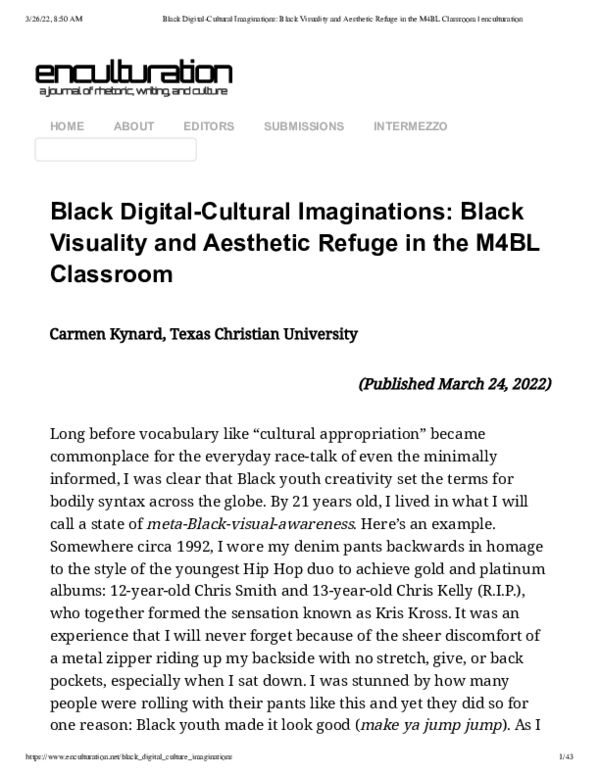 (PDF) Black Digital-Cultural Imaginations: Black Visuality and ...