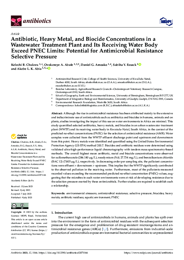 (PDF) Antibiotic, Heavy Metal, and Biocide Concentrations in a ...