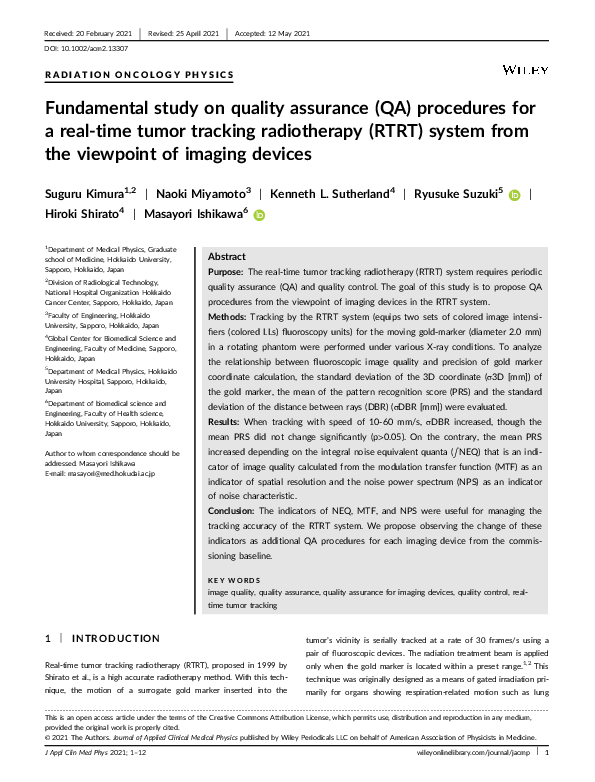 (PDF) Fundamental study on quality assurance (QA) procedures for a real‐time tumor tracking ...