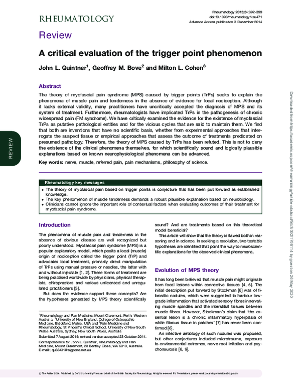 (PDF) A critical evaluation of the trigger point phenomenon