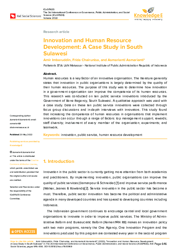 (PDF) Innovation and Human Resource Development: A Case Study in South Sulawesi