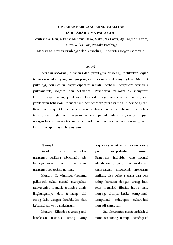 (DOC) TINJAUAN PERILAKU ABNORMALITAS DARI PARADIGMA PSIKOLOGI