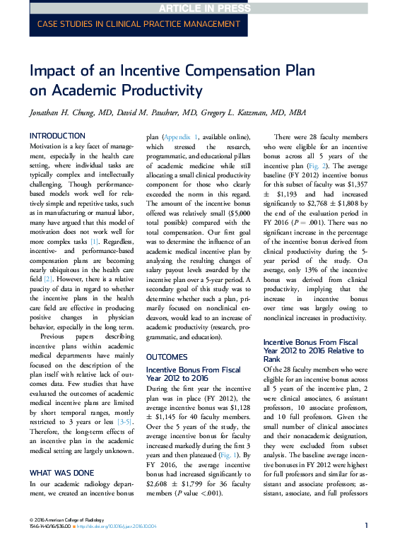 (PDF) Impact of an Incentive Compensation Plan on Academic Productivity