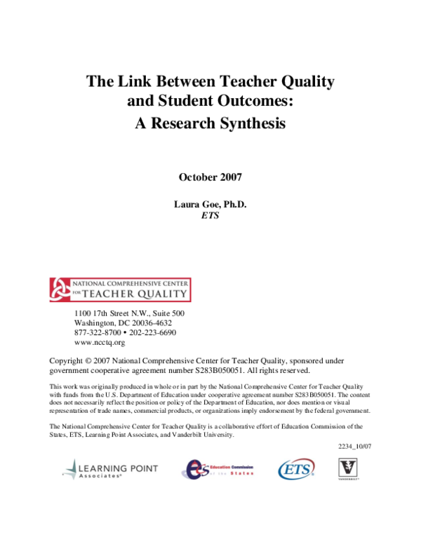(PDF) The Link between Teacher Quality and Student Outcomes: A Research ...