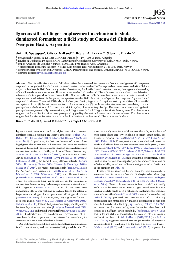(PDF) Igneous sill and finger emplacement mechanism in shale-dominated ...