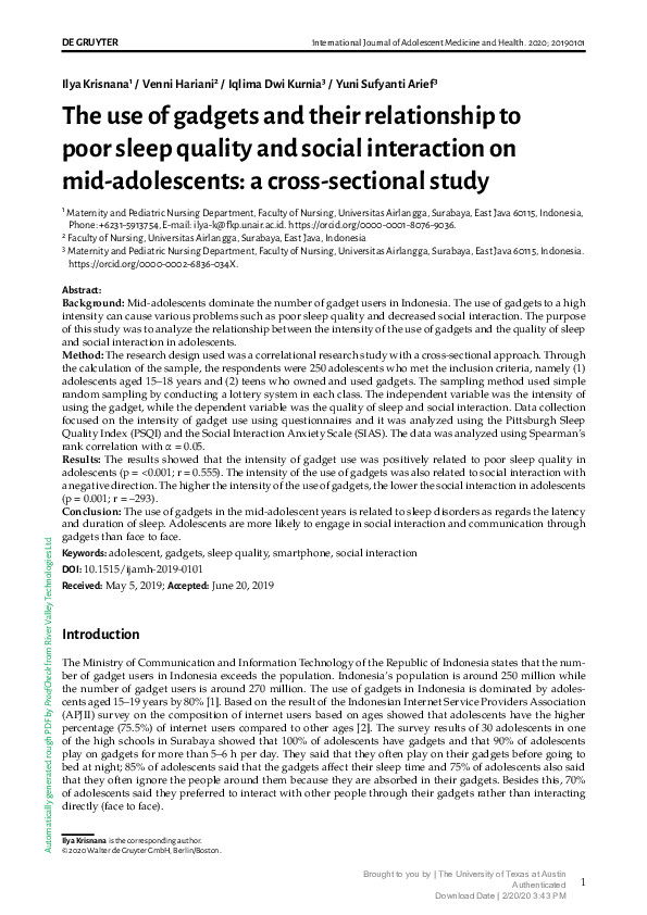 (PDF) The use of gadgets and their relationship to poor sleep quality ...
