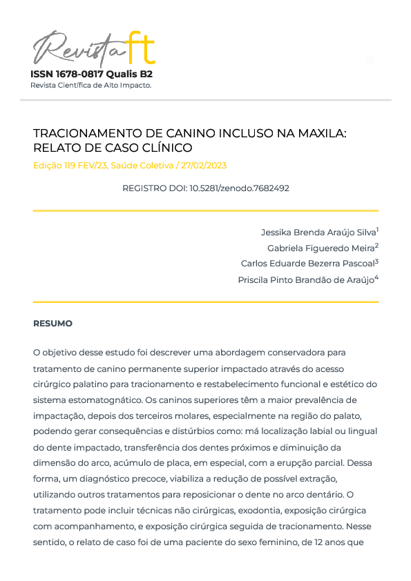 (PDF) Tracionamento De Canino Incluso Na Maxila: Relato De Caso Clínico