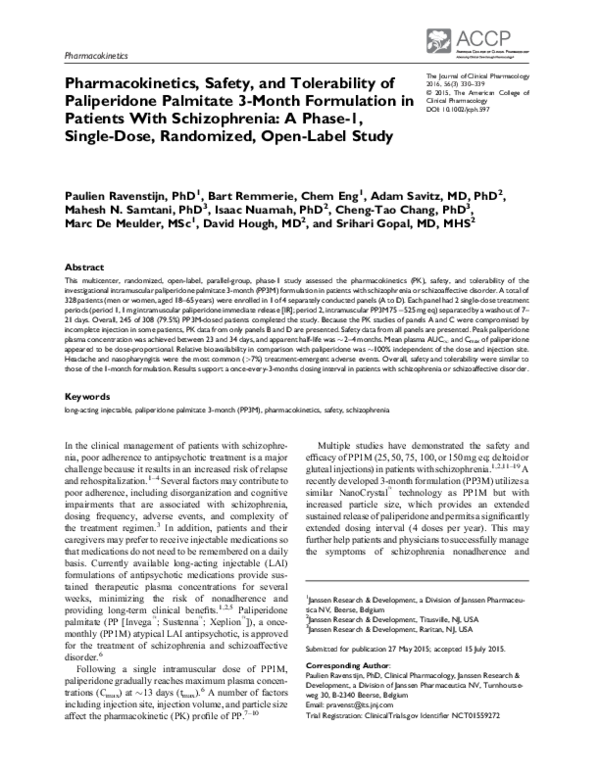 (PDF) Pharmacokinetics, safety, and tolerability of paliperidone palmitate 3-month formulation ...