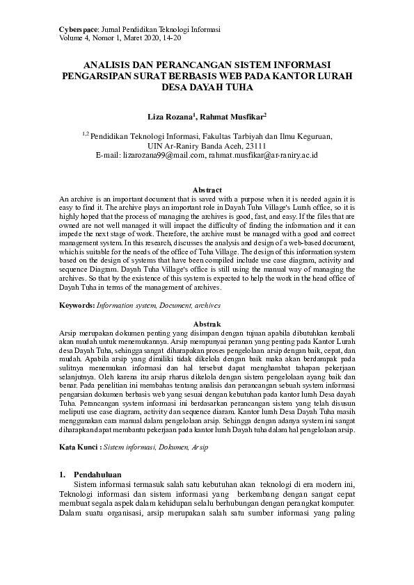 (PDF) Analisis Dan Perancangan Sistem Informasi Pengarsipan Surat Berbasis Web Pada Kantor Lurah ...