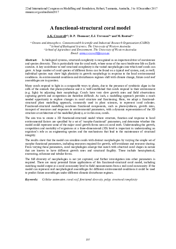 (PDF) 3D Functional-Structural Model of Coral Morphologies