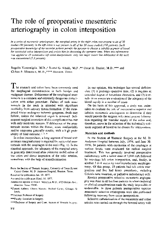 (PDF) The role of preoperative mesenteric arteriography in colon ...