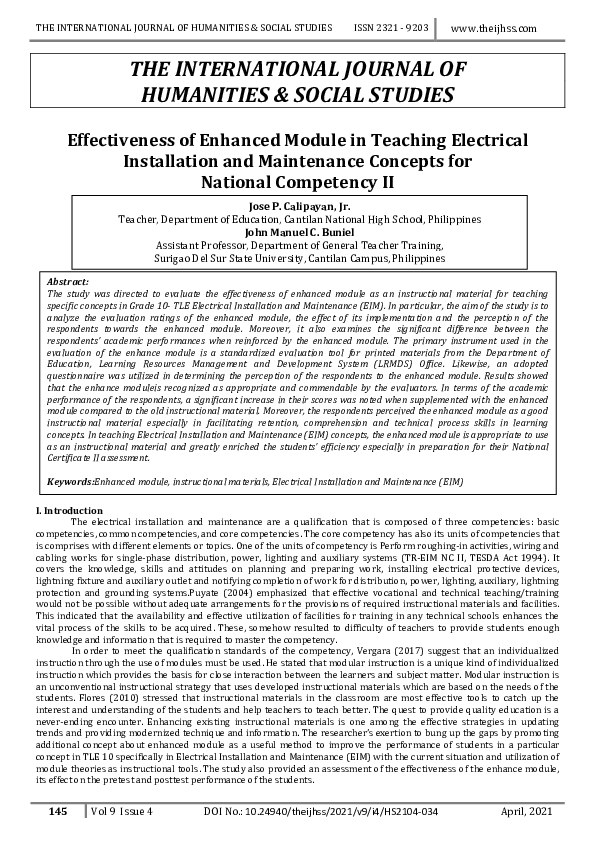(PDF) Effectiveness of Enhanced Module in Teaching Electrical ...
