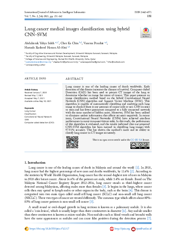 Pdf Lung Cancer Medical Images Classification Using Hybrid Cnn Svm