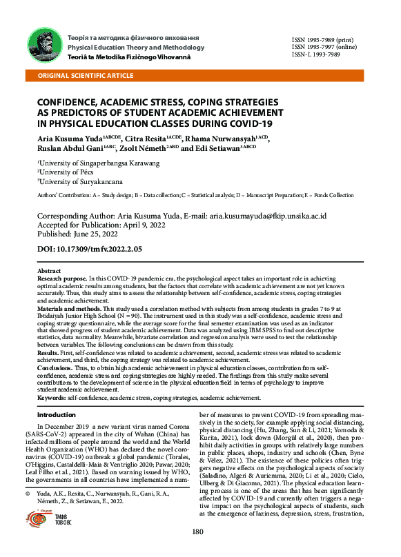 (PDF) Confidence, Academic Stress, Coping Strategies as Predictors of Student Academic ...