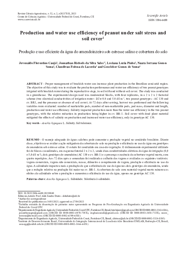 (PDF) Production and water use efficiency of peanut under salt stress ...