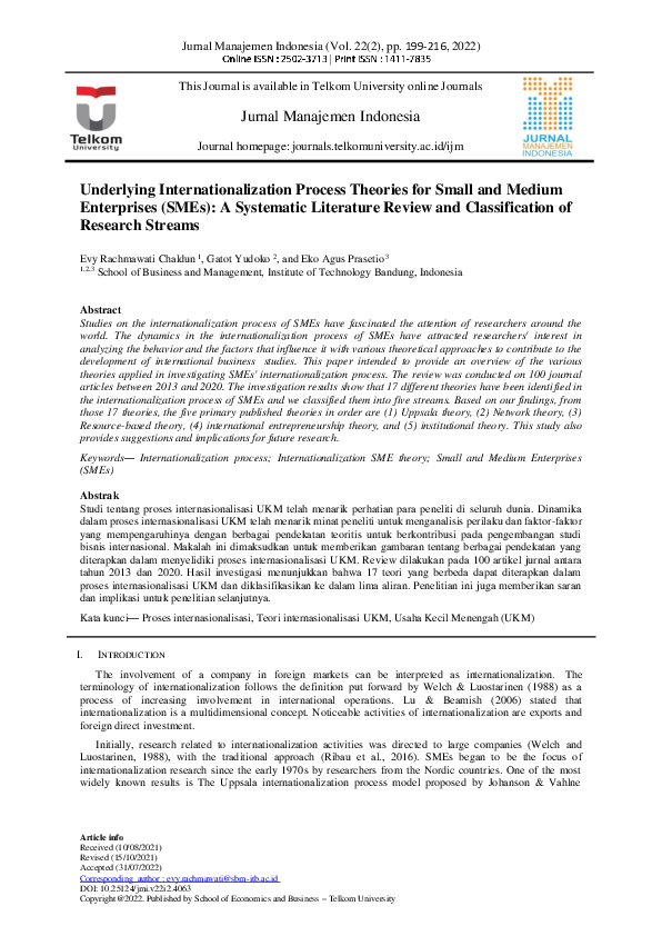 (PDF) Underlying Internationalization Process Theories for Small and Medium Enterprises (SMEs ...