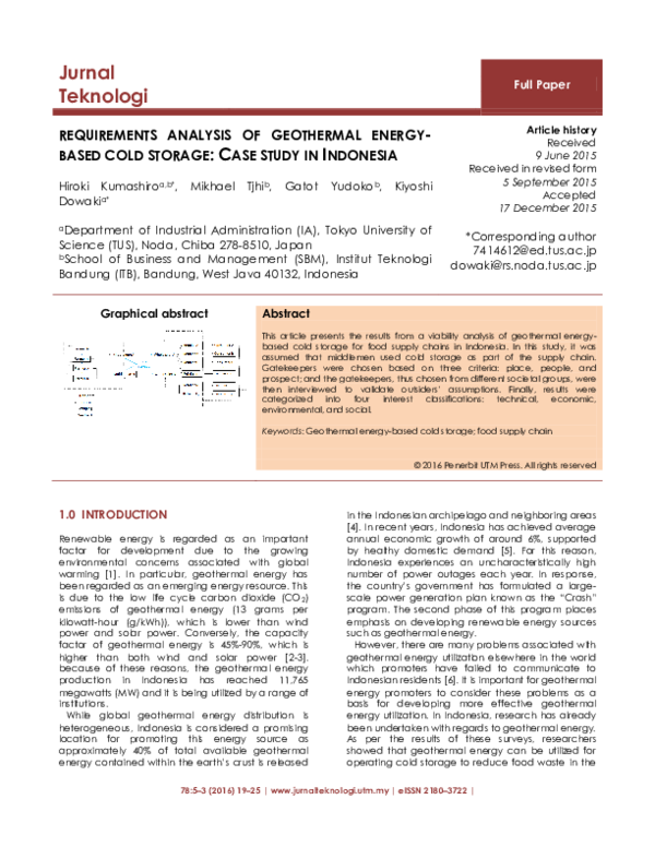 (PDF) Requirements Analysis of Geothermal Energy-Based Cold Storage ...