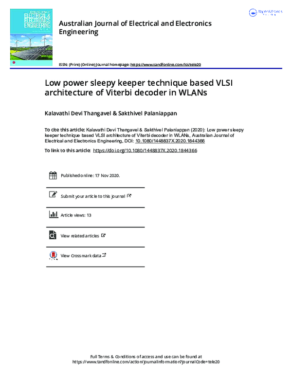 Pdf Low Power Sleepy Keeper Technique Based Vlsi Architecture Of Viterbi Decoder In Wlans
