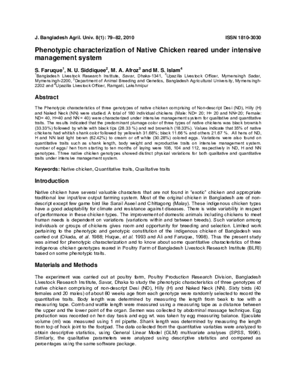 (PDF) Phenotypic Characterization of Native Chickens (Gallus gallus ...