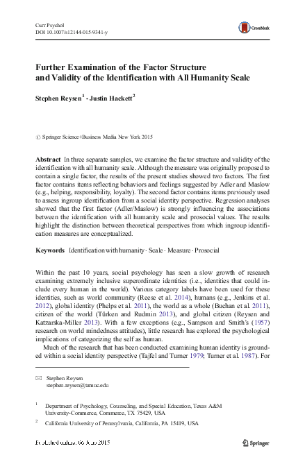 (PDF) Further Examination of the Factor Structure and Validity of the ...