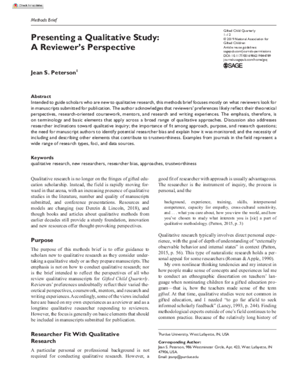 (PDF) Presenting a Qualitative Study: A Reviewer’s Perspective