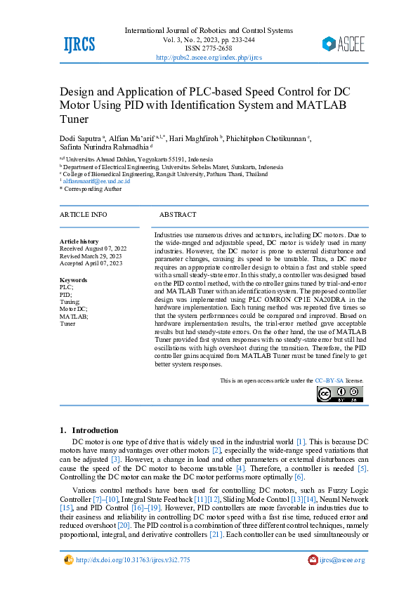 (PDF) Design and Application of PLC-based Speed Control for DC Motor ...