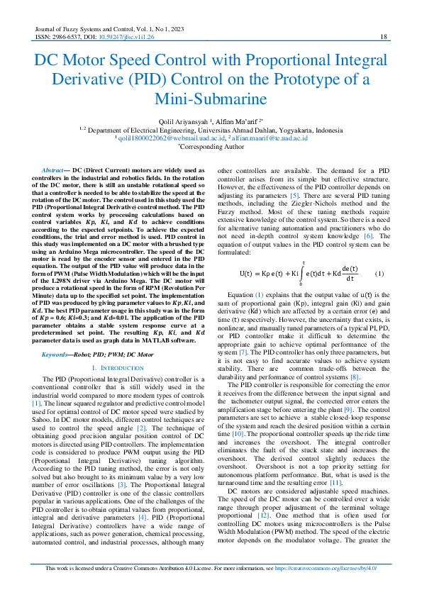 (PDF) DC Motor Speed Control with Proportional Integral Derivative (PID) Control on the ...