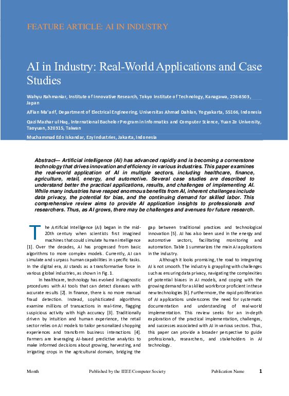 (PDF) AI in Industry: Real-World Applications and Case Studies