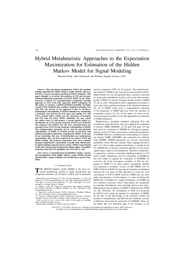 Pdf Hybrid Metaheuristic Approaches To The Expectation Maximization For Estimation Of The