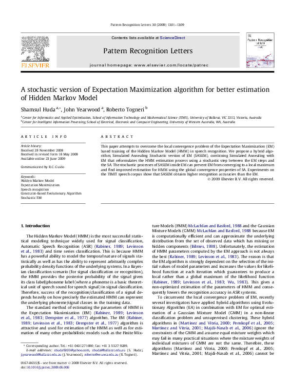 Pdf A Stochastic Version Of Expectation Maximization Algorithm For Better Estimation Of Hidden