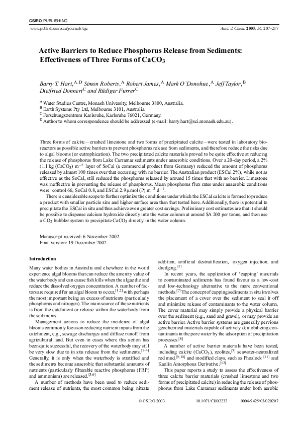 (PDF) Active Barriers to Reduce Phosphorus Release from Sediments ...