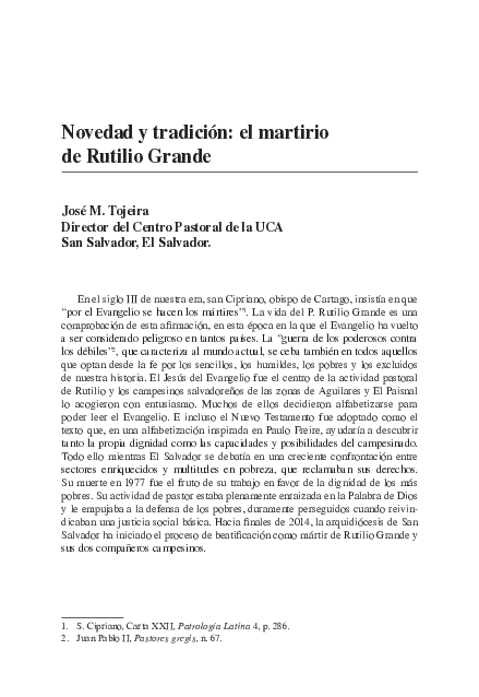 (PDF) Novedad y tradición: el martirio de Rutilio Grande