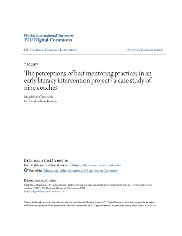 (PDF) The perceptions of best mentoring practices in an early literacy intervention project : a ...