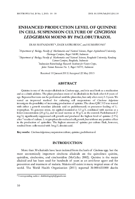 (PDF) Enhanced Production Level of Quinine in Cell Suspension Culture ...