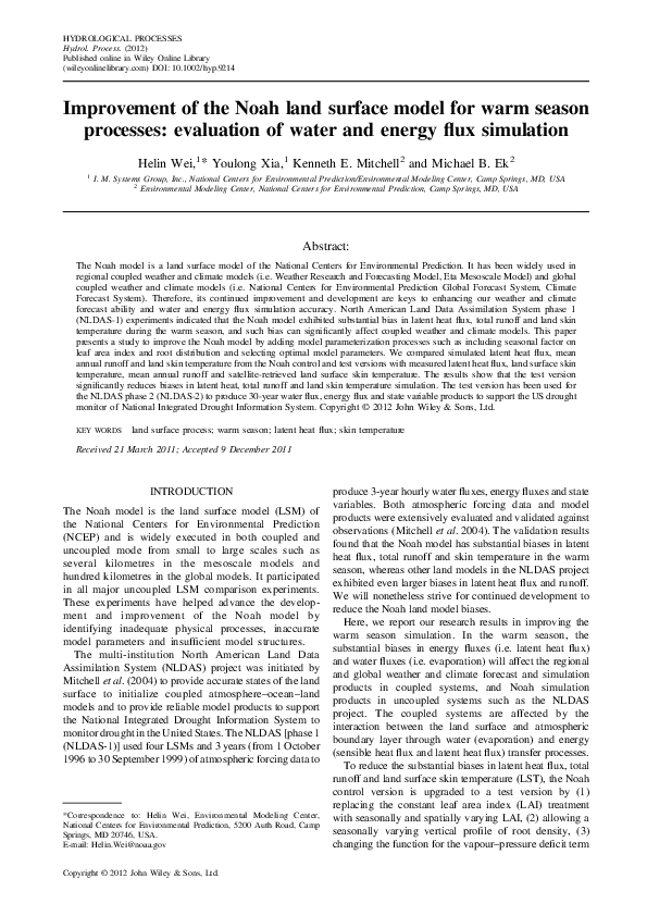 (PDF) Improvement of the Noah land surface model for warm season ...