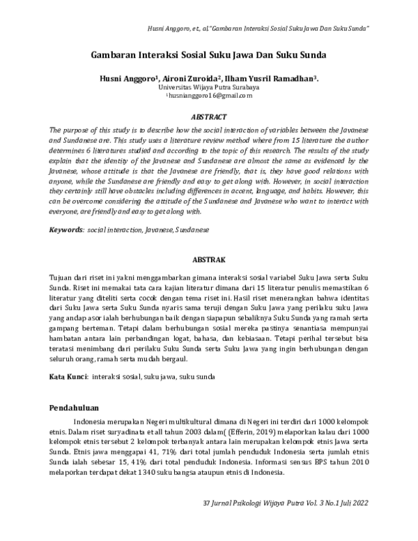 (PDF) Gambaran Interaksi Sosial Suku Jawa Dan Suku Sunda
