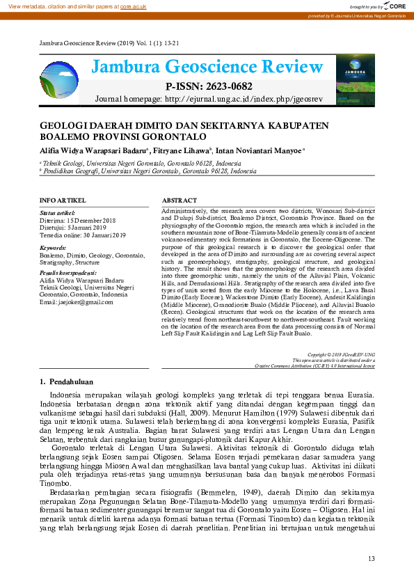 (PDF) Geologi Daerah Dimito dan Sekitarnya Kabupaten Boalemo Provinsi ...