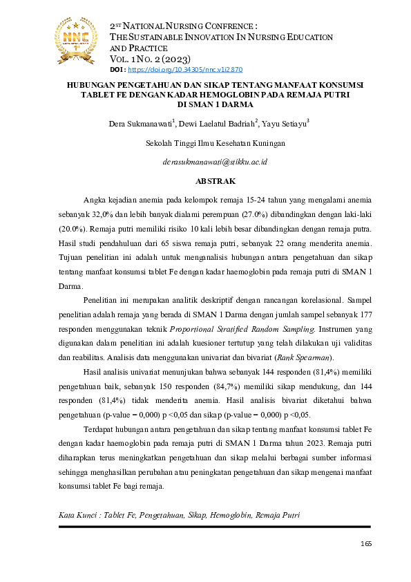 (PDF) Hubungan Pengetahuan Dan Sikap Tentang Manfaat Konsumsi Tablet Fe ...
