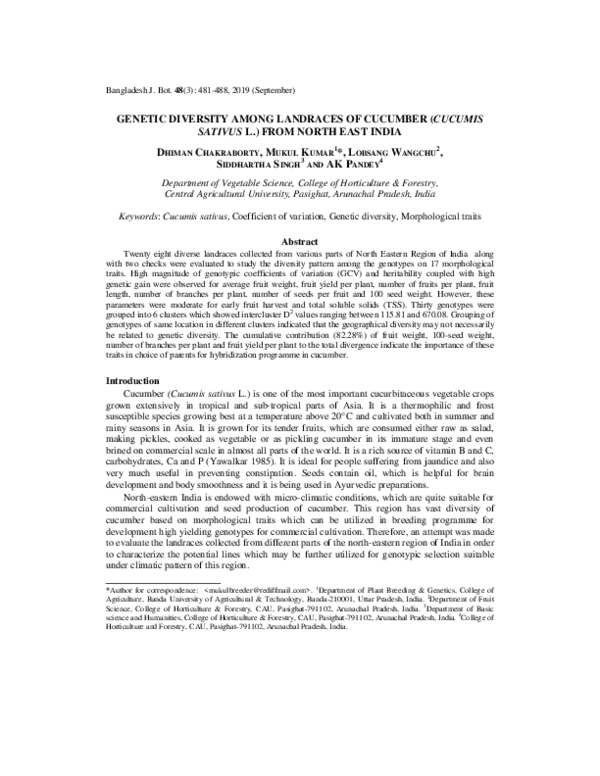 (PDF) Genetic diversity among landraces of cucumber (Cucumis sativus L ...
