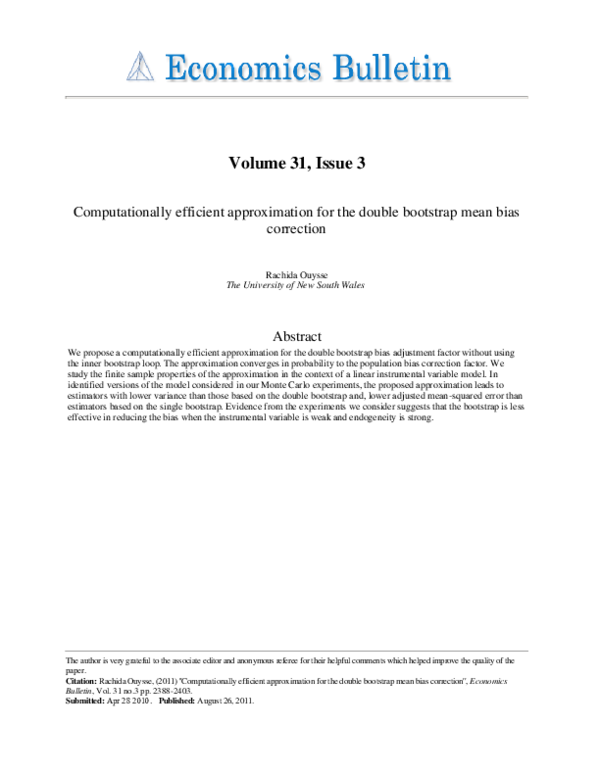 Pdf Computationally Ecient Approximation For The Double Bootstrap Mean Bias Correction