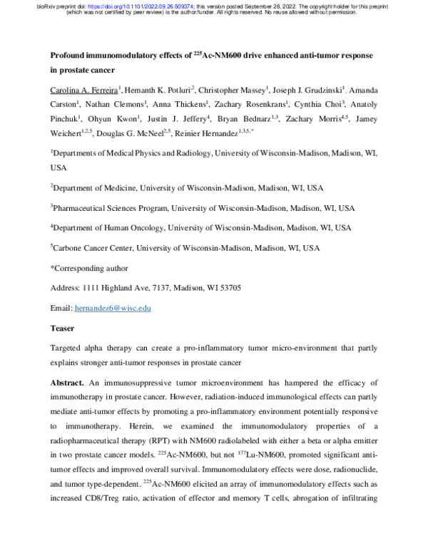 (PDF) Profound immunomodulatory effects of 225 Ac-NM600 drive enhanced ...