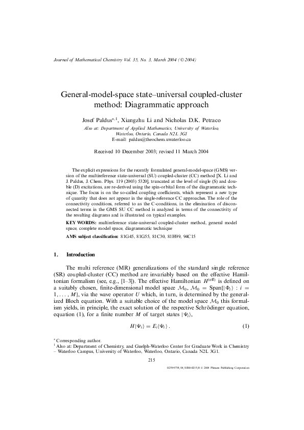 Pdf General Model Space State Universal Coupled Cluster Method