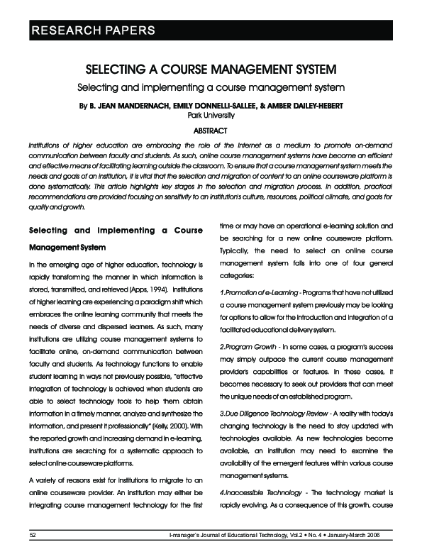 (PDF) Selecting a Course Management System: Selecting and Implementing ...