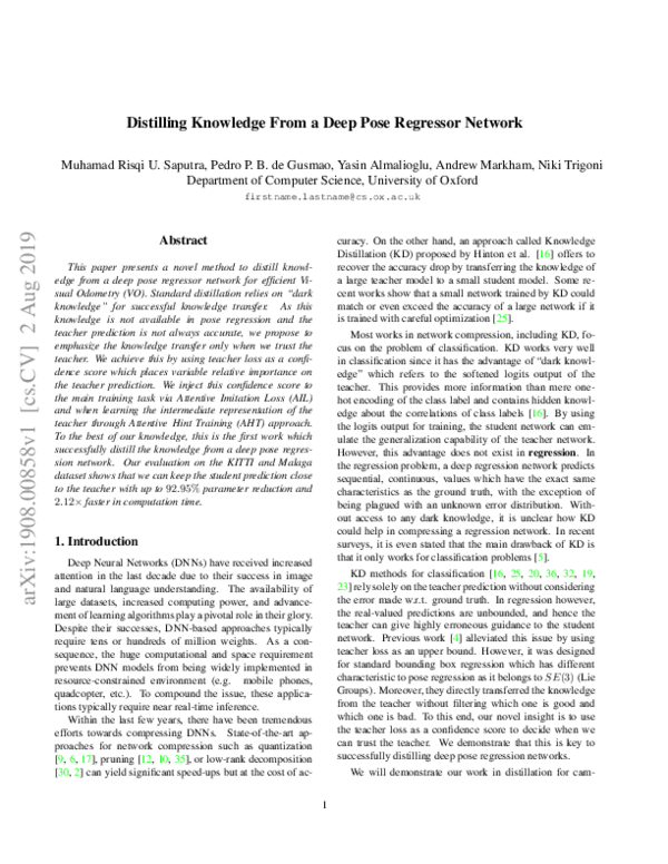 (PDF) Distilling Knowledge From a Deep Pose Regressor Network
