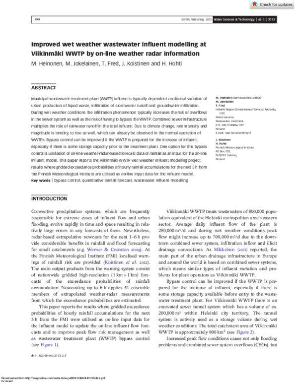 (PDF) Improved wet weather wastewater influent modelling at Viikinmäki ...