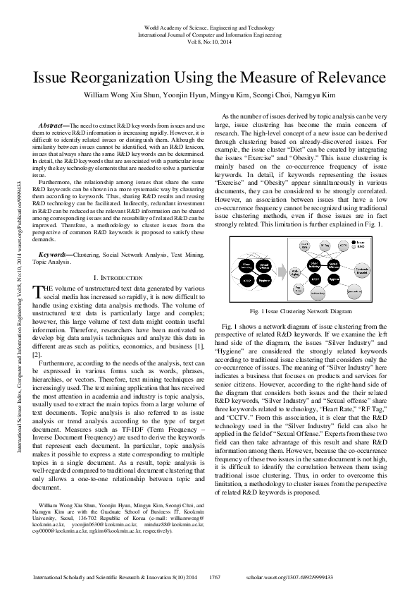 (PDF) Issue Reorganization Using the Measure of Relevance