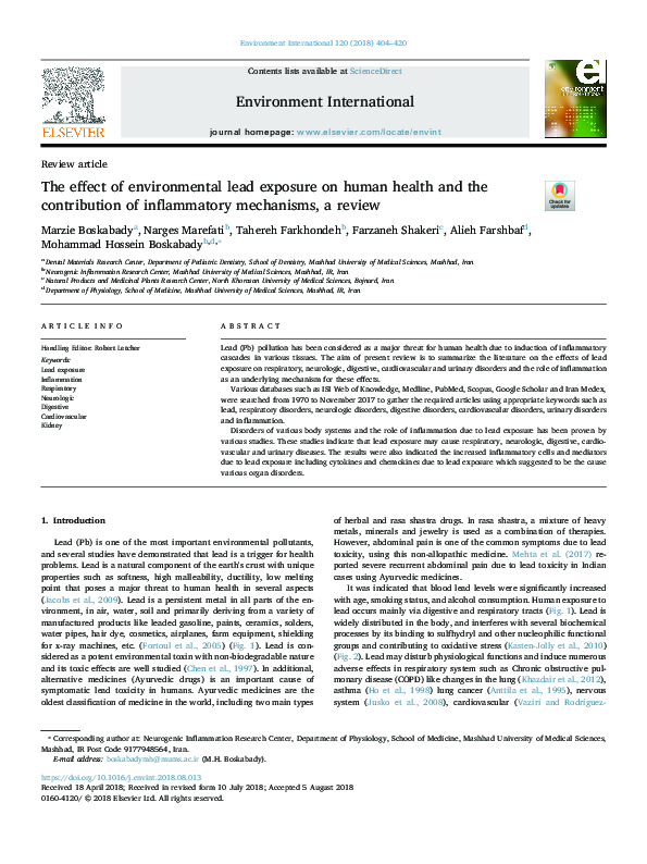 (PDF) The effect of environmental lead exposure on human health and the ...